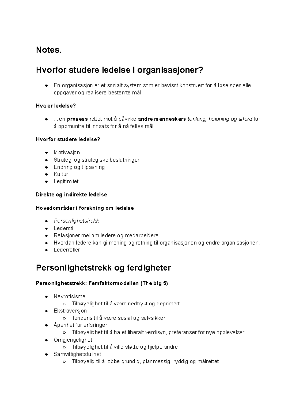 Organisasjon og ledelse kap 12 - Notes. Hvorfor studere ledelse i ...