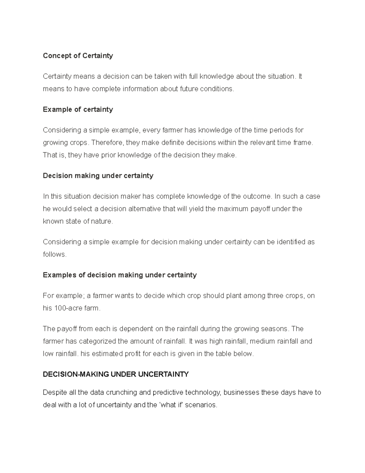 ACT 5 Opman - N/A - Concept of Certainty Certainty means a decision can ...