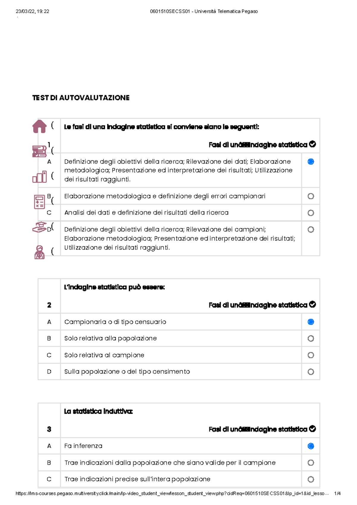L indagine statistica - TEST DI AUTOVALUTAZIONE - TEST DI ...