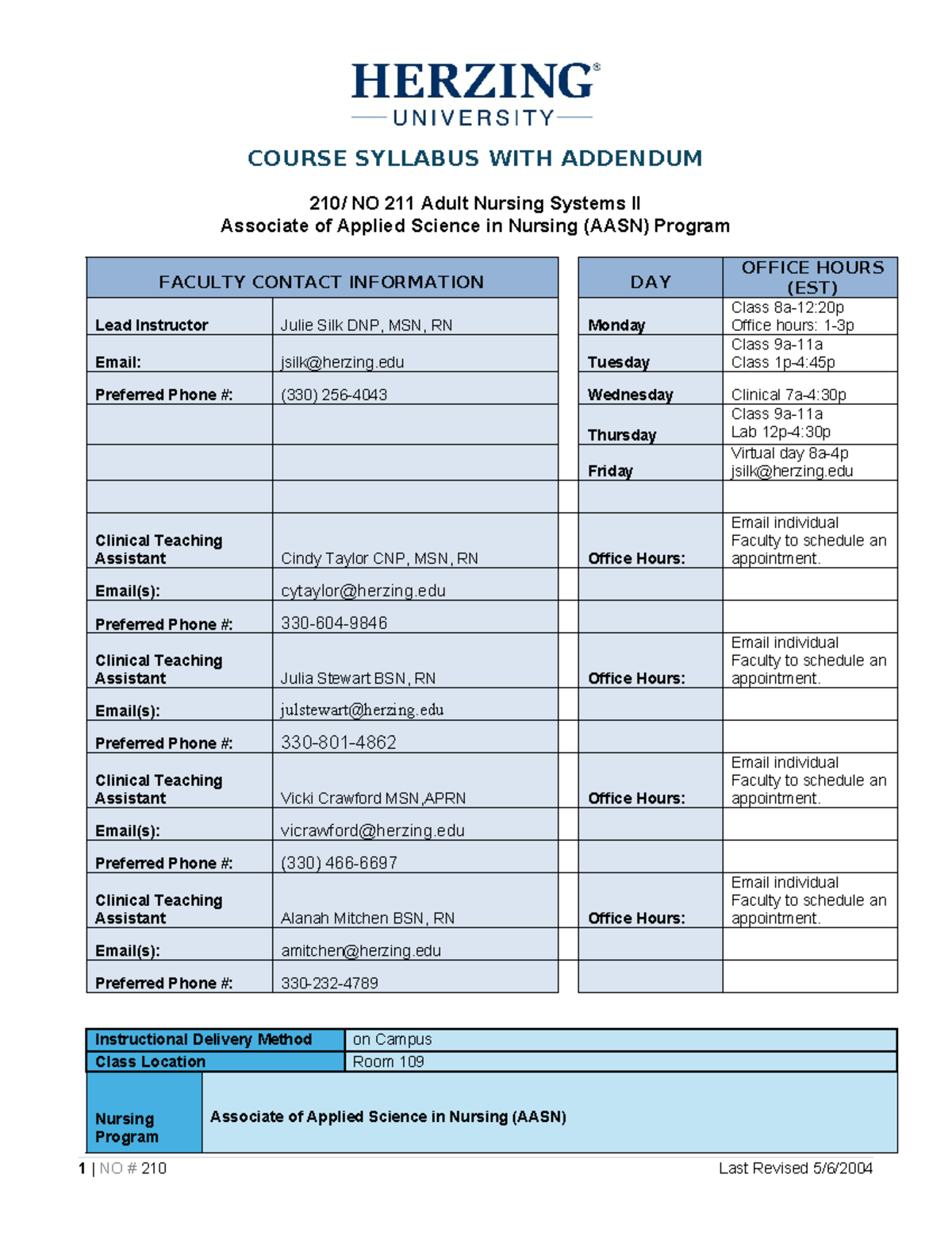 NO 210 Syllabus & Addendum Summer A 2024-1-1 - 210/ NO 211 Adult ...