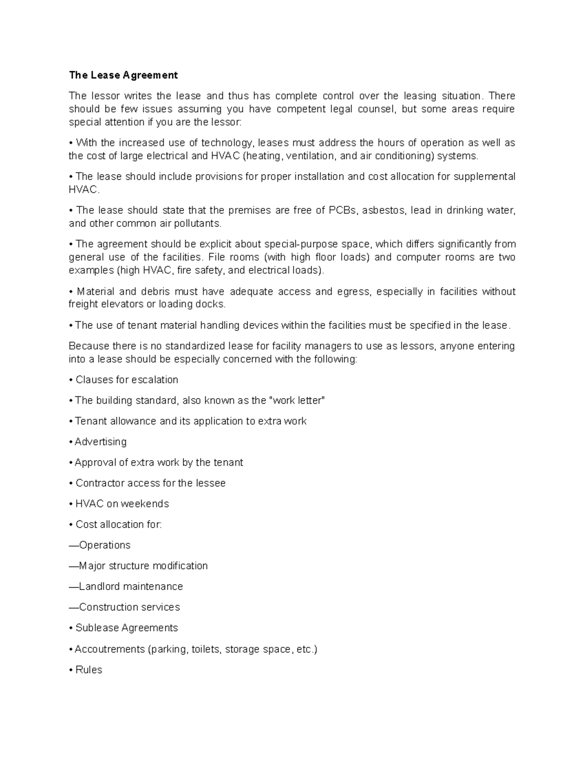 Lesson 33 The Lease Agreement - The Lease Agreement The lessor writes ...