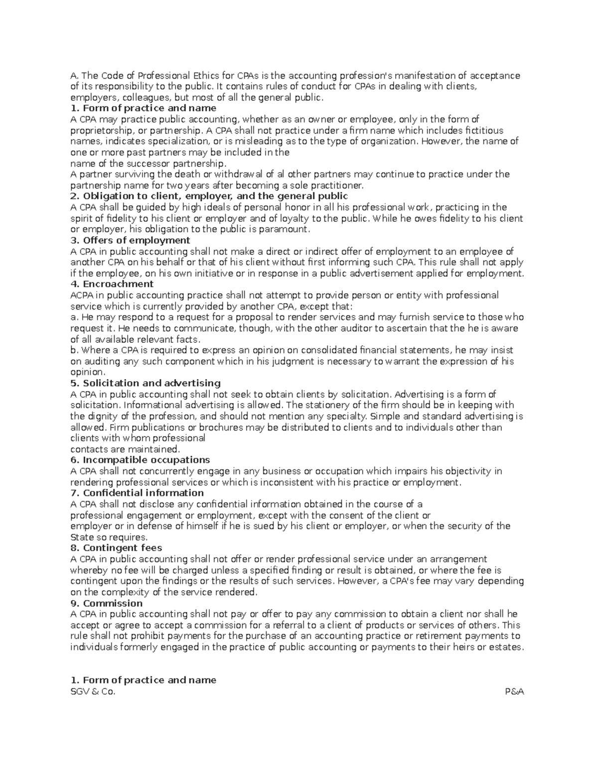 Accounting auditing - A. The Code of Professional Ethics for CPAs is ...