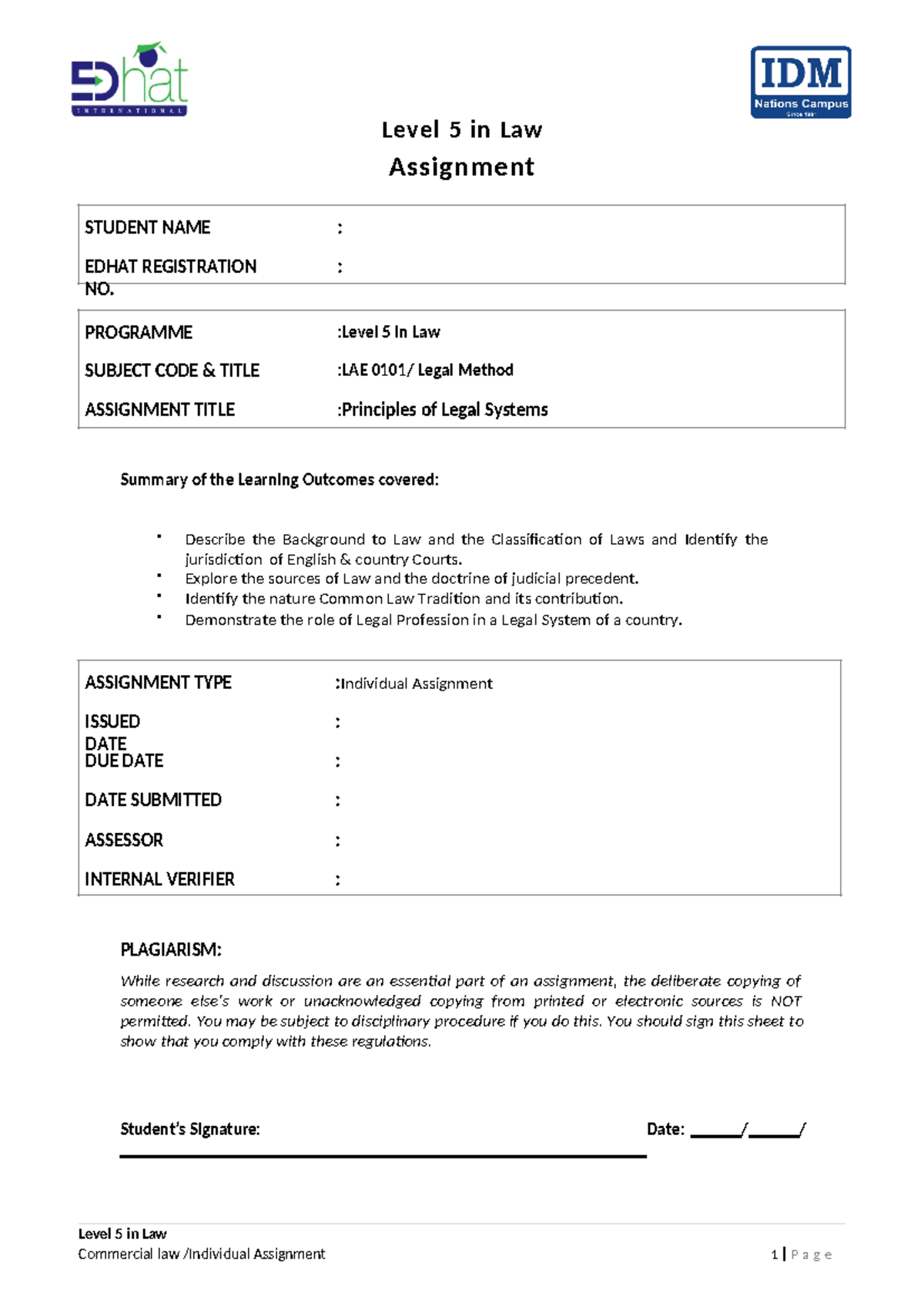 LAE 0101-Legal-Method 22 - Level 5 in Law Level 5 in Law Assignment ...