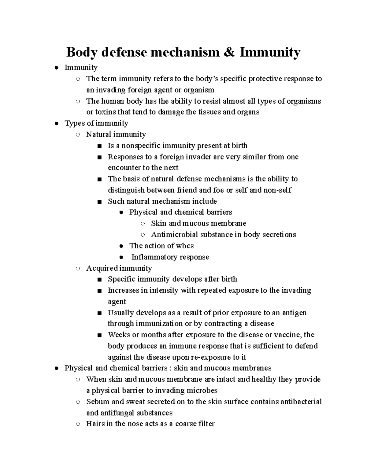 Untitled document - Body defense - Body defense mechanism & Immunity ...