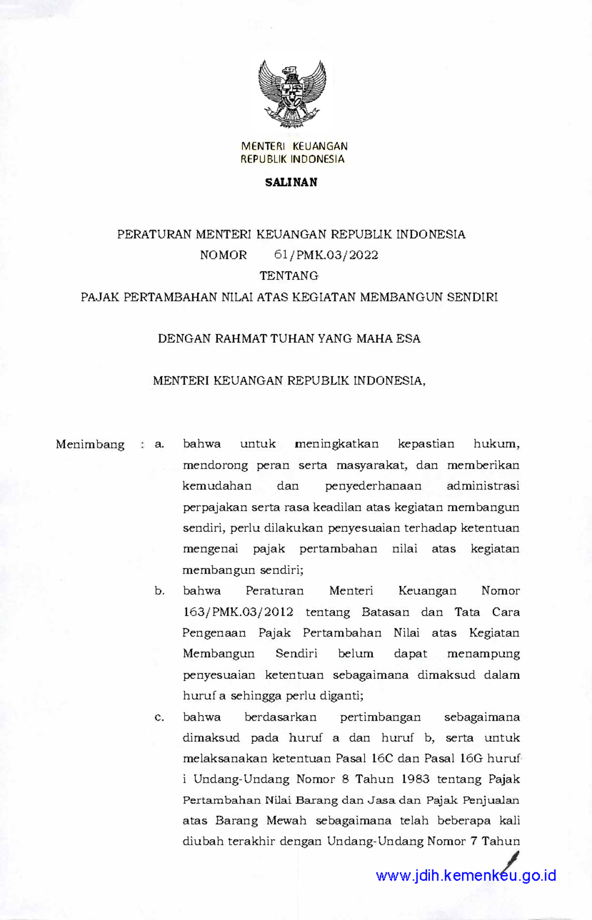 61 PMK.03 2022 PPN KMS - MENTERI KEUANGAN REPUBLIK INDONESIA PERATU刀䄀N ...