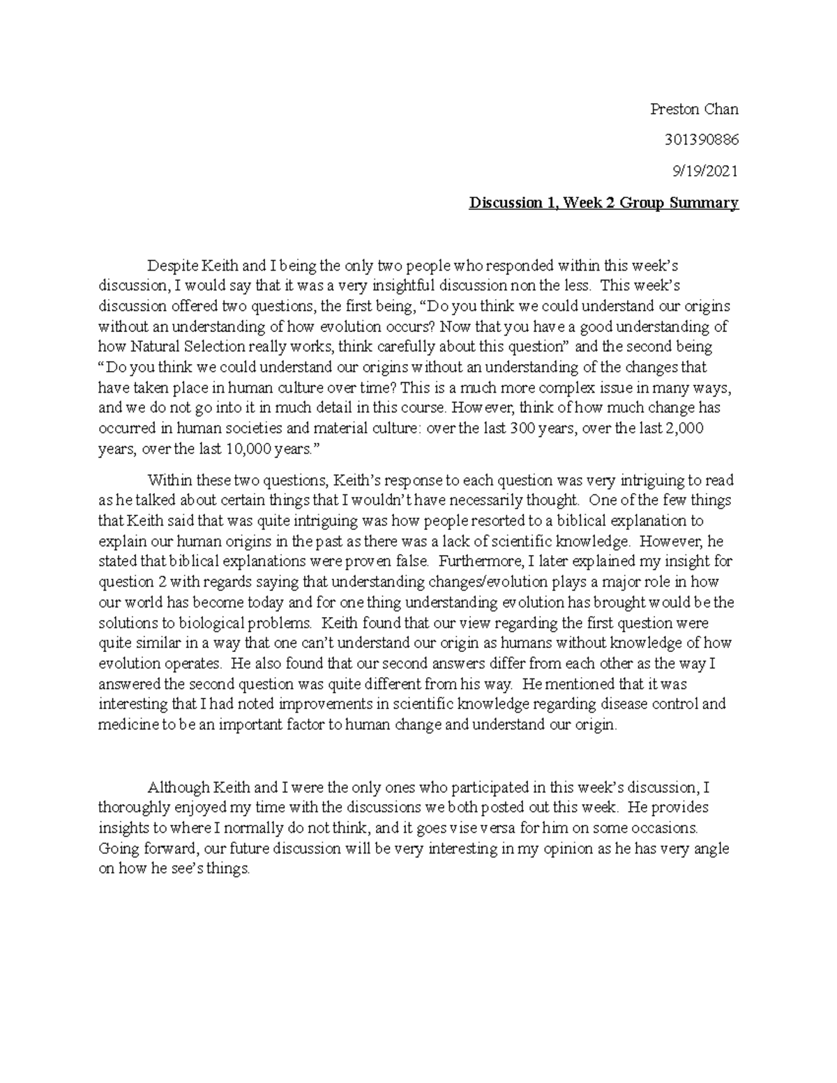 Summary 1 - homework - Preston Chan 301390886 9/19/ Discussion 1, Week ...