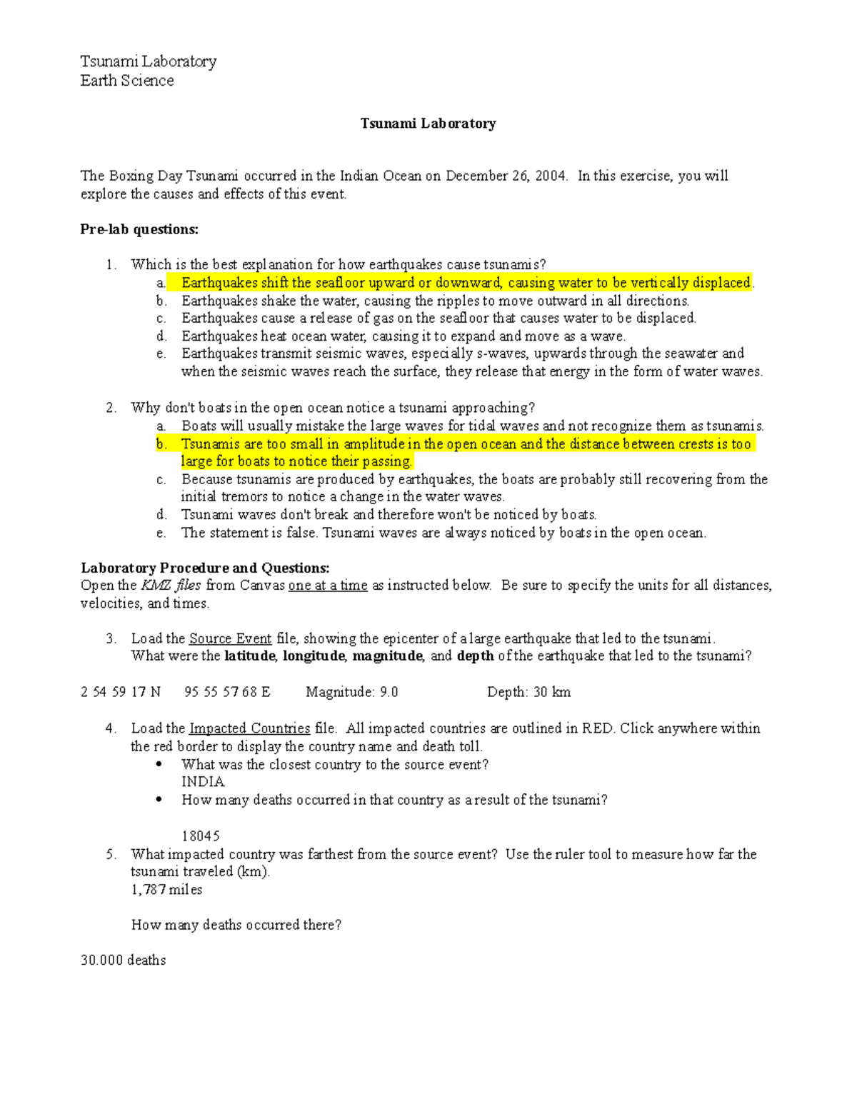 F20 Tsunami Lab - 123123 - Tsunami Laboratory Earth Science Tsunami Laboratory The Boxing Day ...