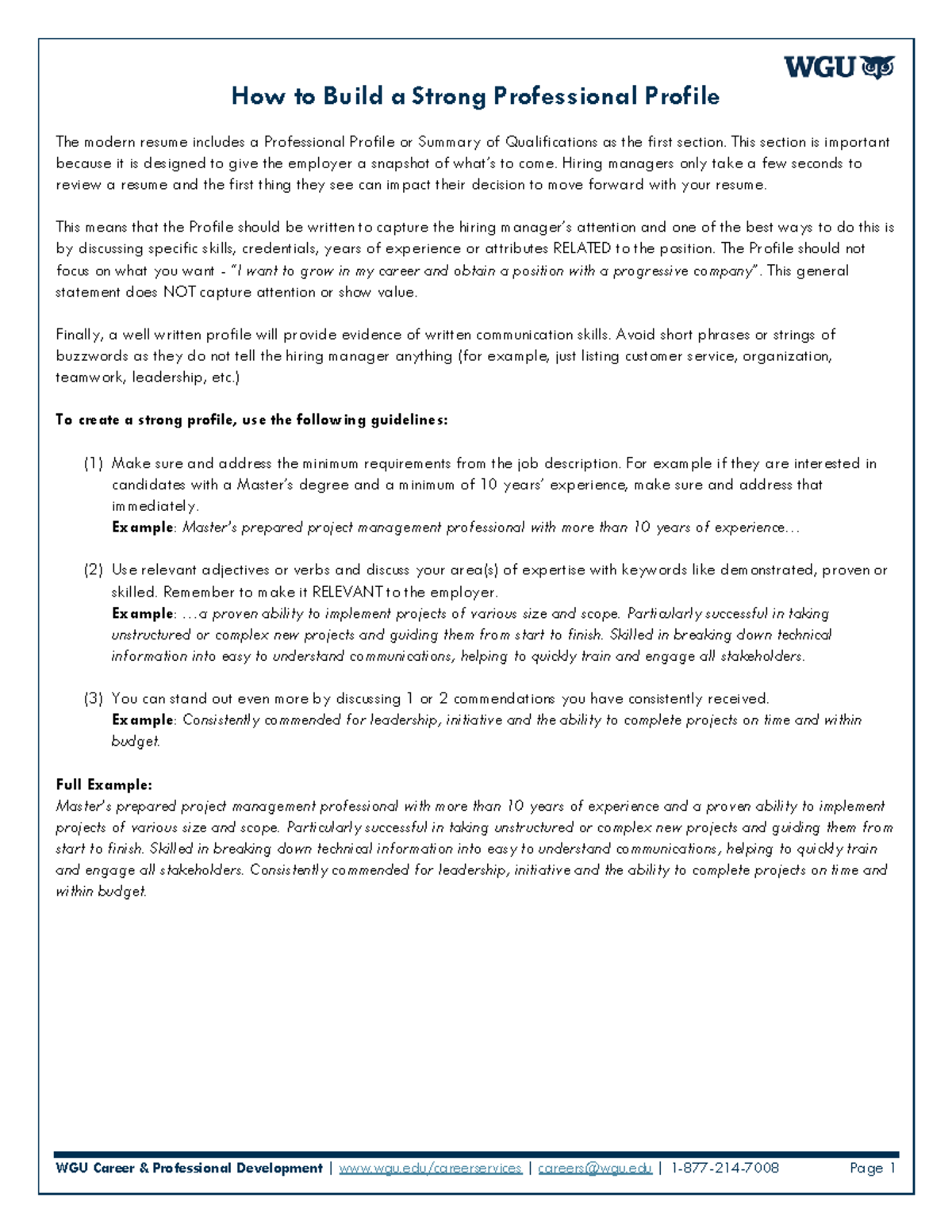 How to Build A Strong Professional Profile (90) - WGU Career ...