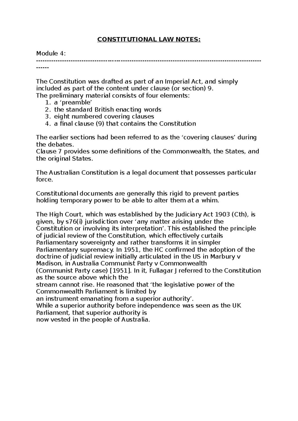 Constitutional LAW Notes - CONSTITUTIONAL LAW NOTES: Module 4: The ...