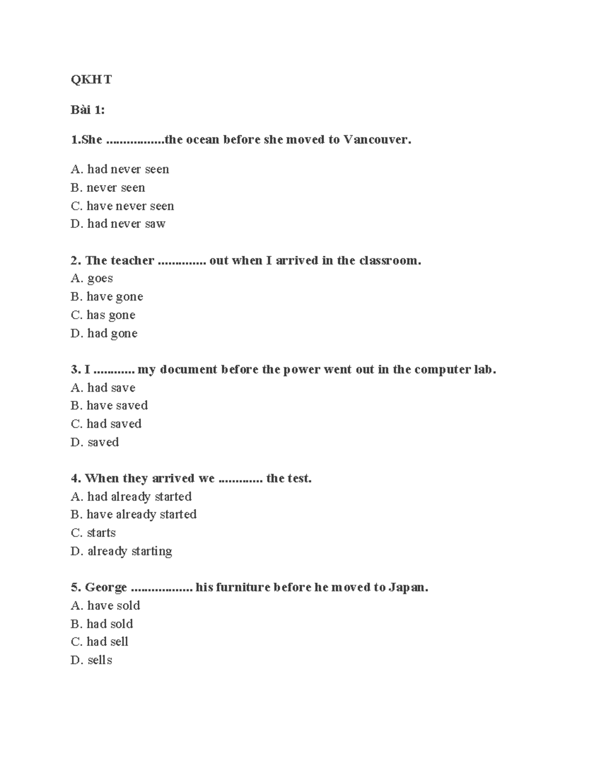 Bài tập QKHT - bài tập - QKHT Bài 1: 1 ................ ocean before ...