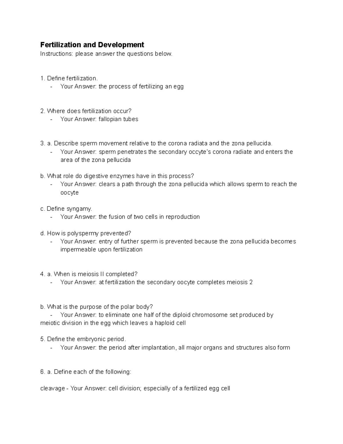 Ap2 Chapter 29 Guided Review Questions Fertilization And Development