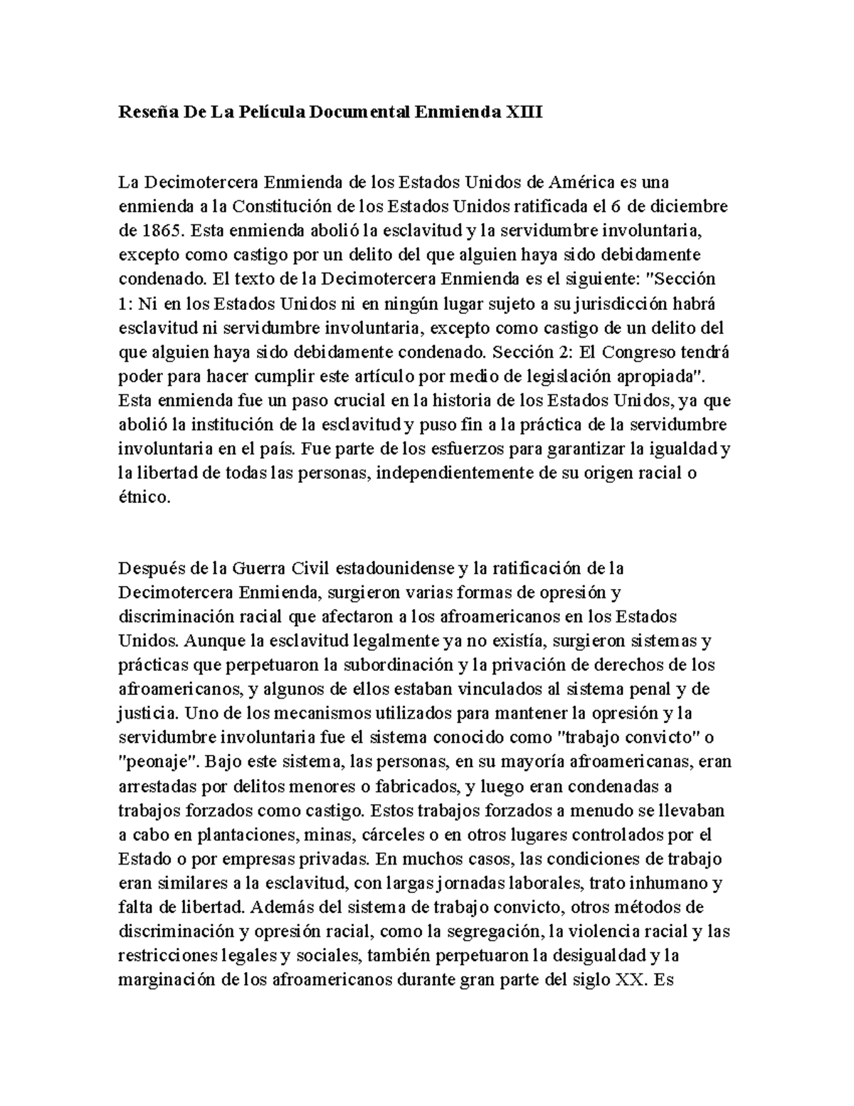 Reseña De La Película Documental Enmienda XIII - Reseña De La Película ...