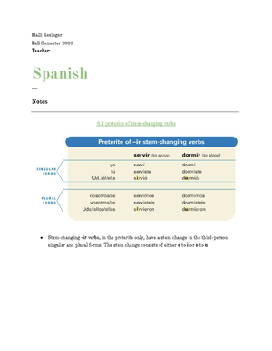 Spanish chpt. 6 notes - Halli Resinger Fall Semester 2023 Teacher ...
