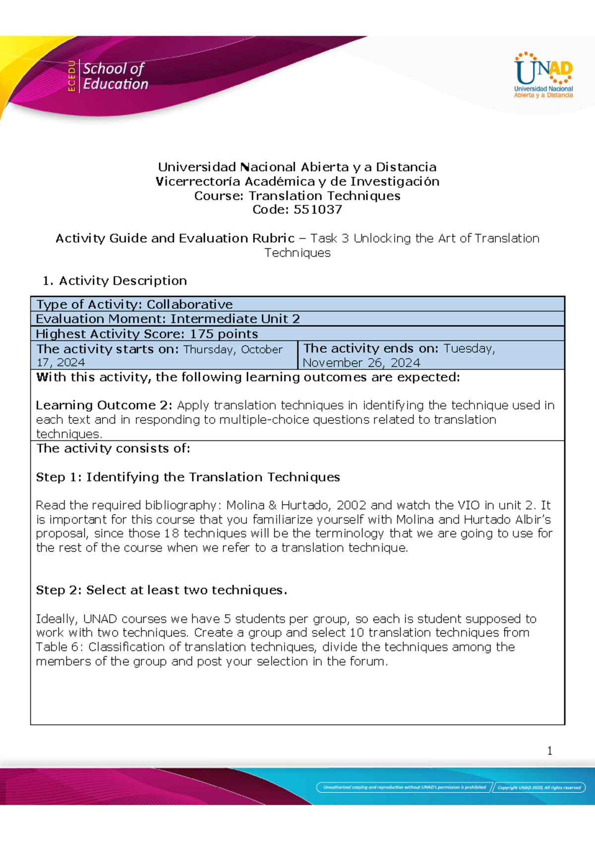 Activity guide and evaluation rubric - Unit 2 - Task 3 - Unlocking the Art of Translation ...
