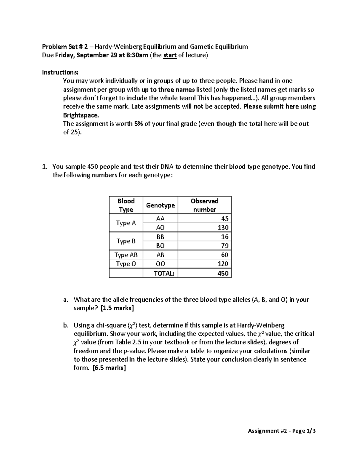 Assignment 2 2023 - post - Assignment #2 - Page 1/ Problem Set # 2 – Hardy-Weinberg Equilibrium ...