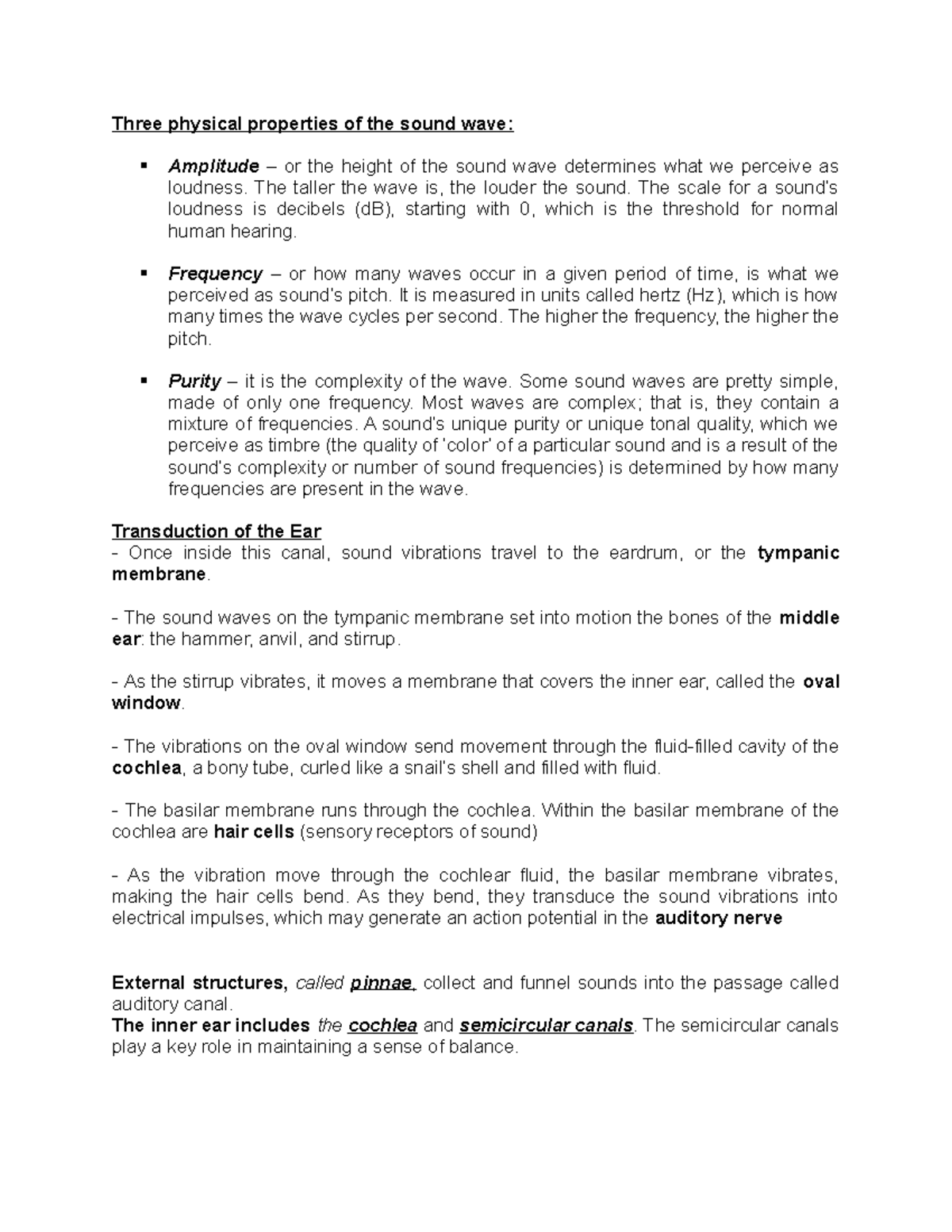 Psych Notes- THE BODILY SENSES - T hree physical properties of the ...