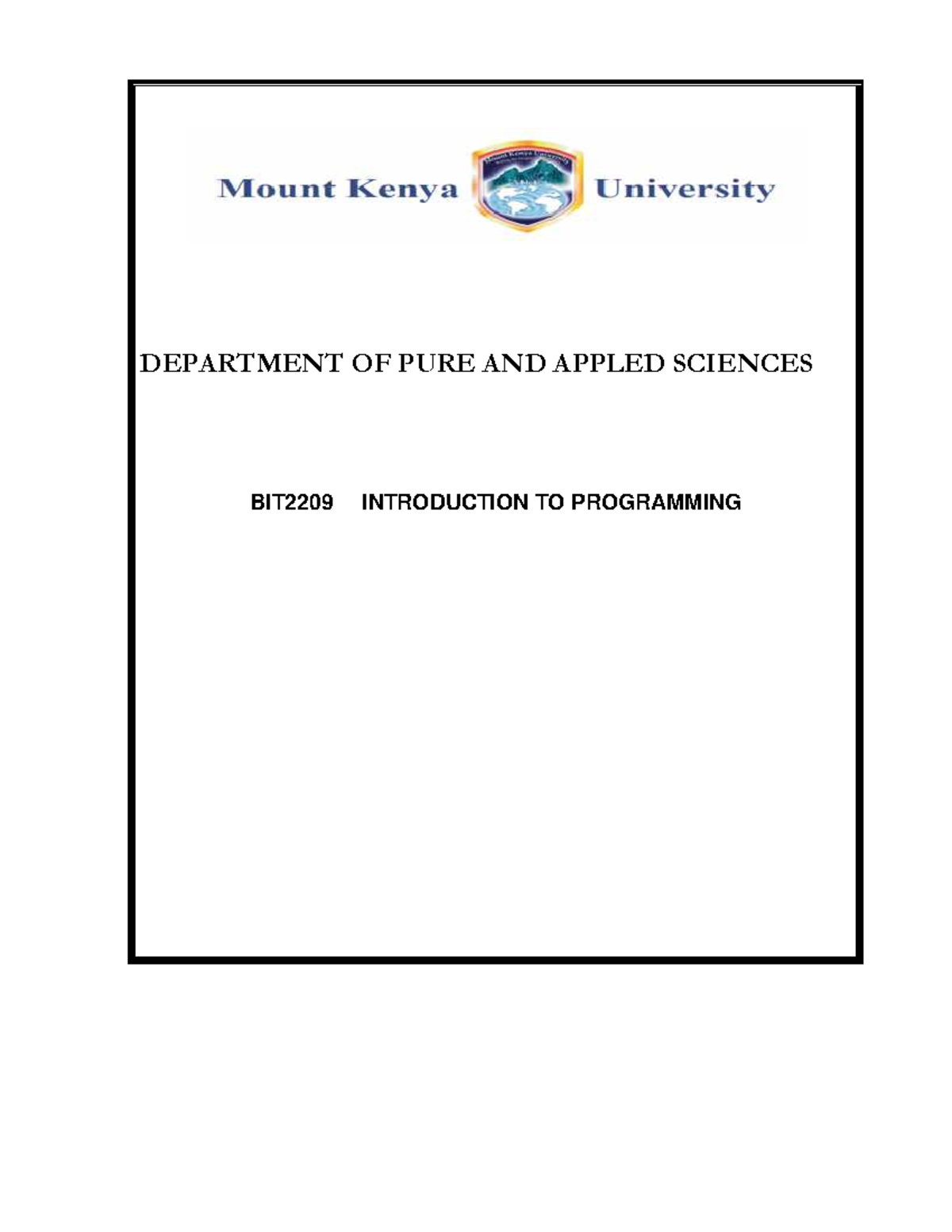 BIT2209+Introduction+to+Programming - DEPARTMENT OF PURE AND APPLED ...