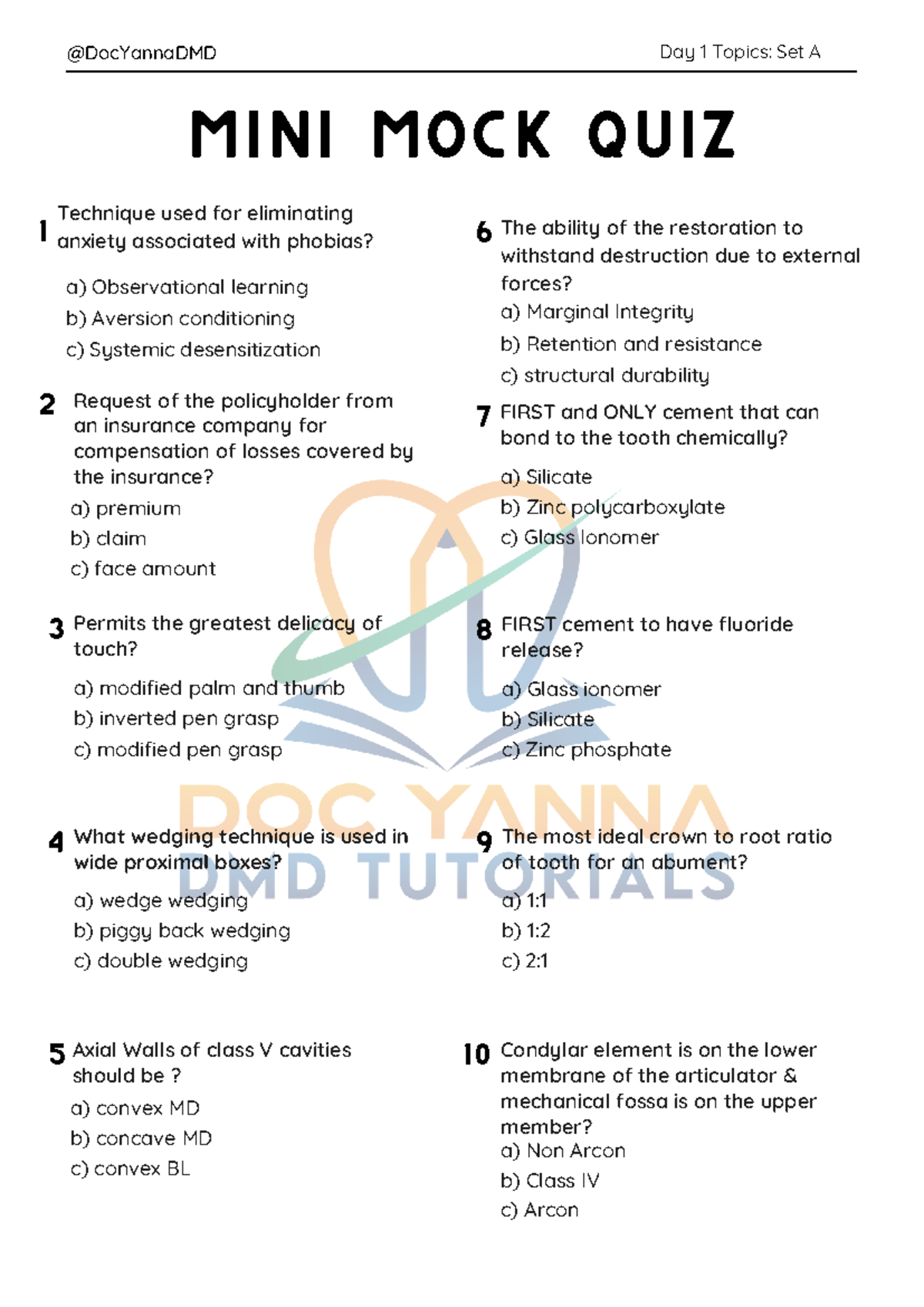 Prosthodontics - Mini Mock Quiz Technique used for eliminating anxiety ...
