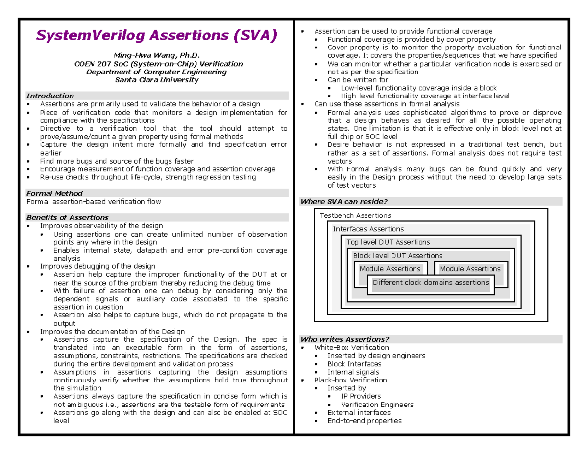 Sva - Electricals and electronics - SystemVerilog Assertions (SVA) Ming-Hwa Wang, Ph. COEN 207 ...