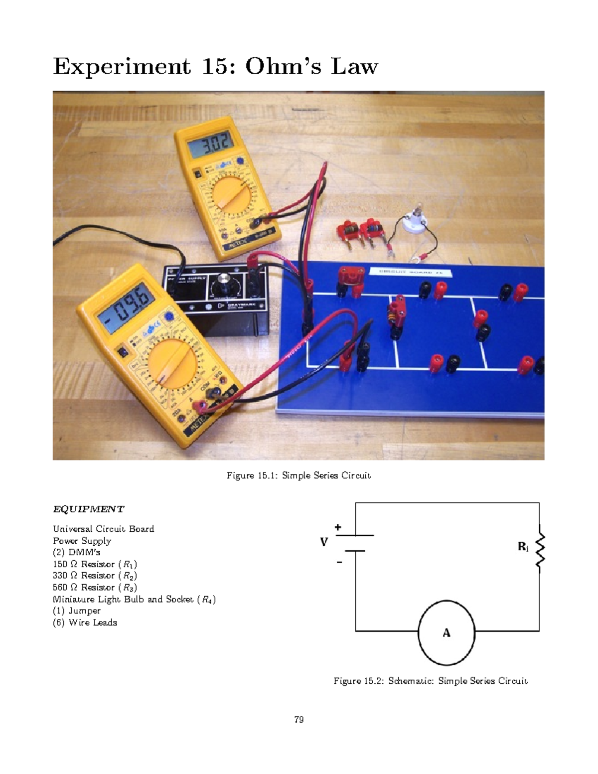Ohms Law - Physics - Figure 15: Simple Series Circuit EQUIPMENT ...