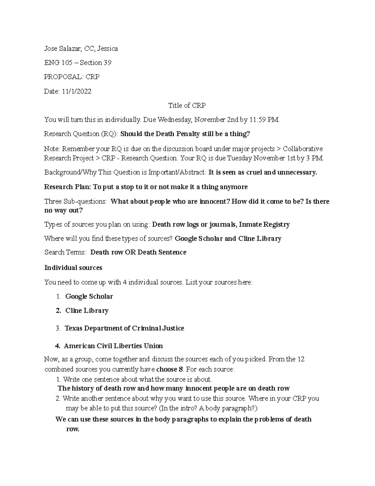 CRP Proposal - All the ideas we brainstormed for our Collaborative ...