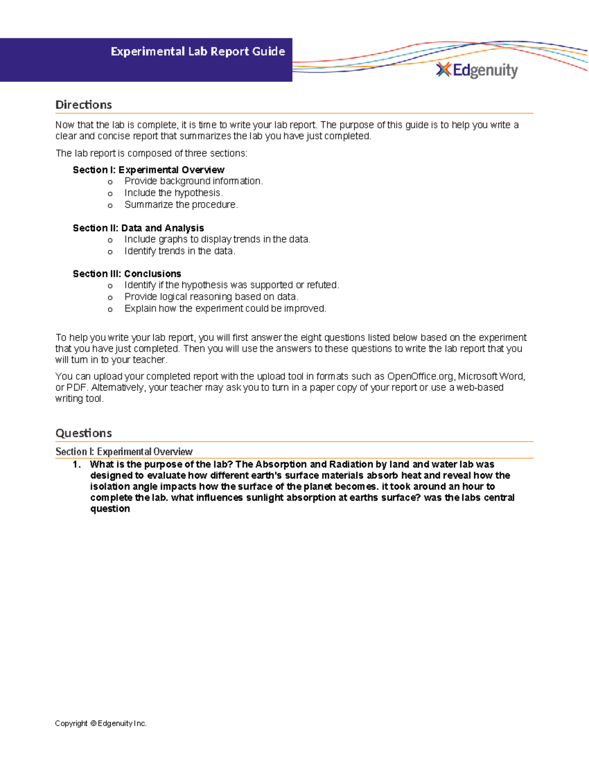 Experimental Lab Report Guide - Experimental Lab Report Guide ...