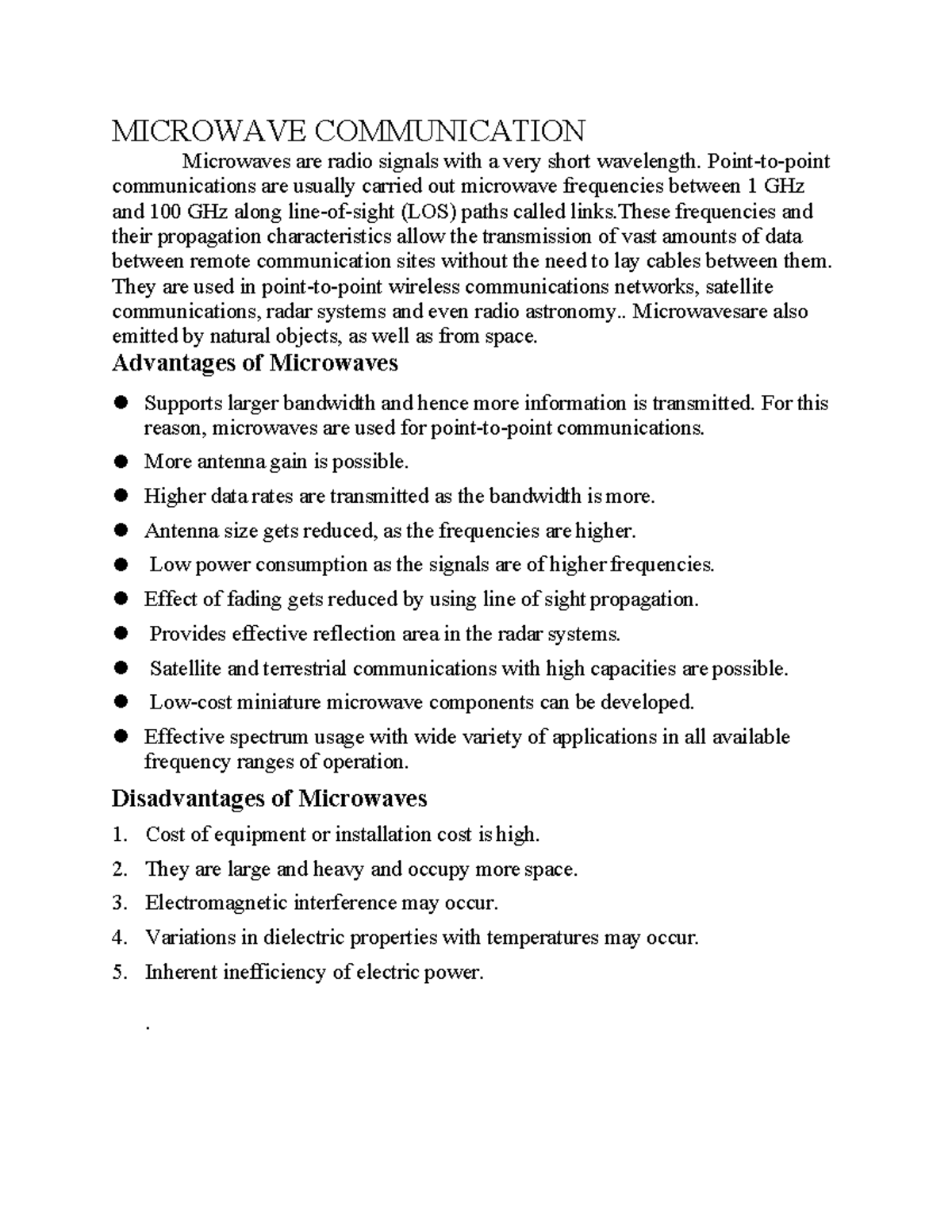 Microwave communication new notes - MICROWAVE COMMUNICATION Microwaves ...