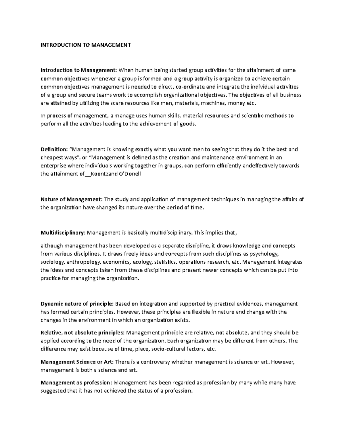 Introduction TO Management - INTRODUCTION TO MANAGEMENT Introduction to ...