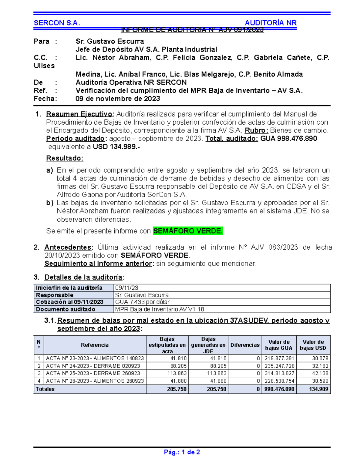 AJV 091-2023 AV-CDSA-BC-DES-MAE-AGO-SEP-2023 09-11-2023 - SERCON S ...