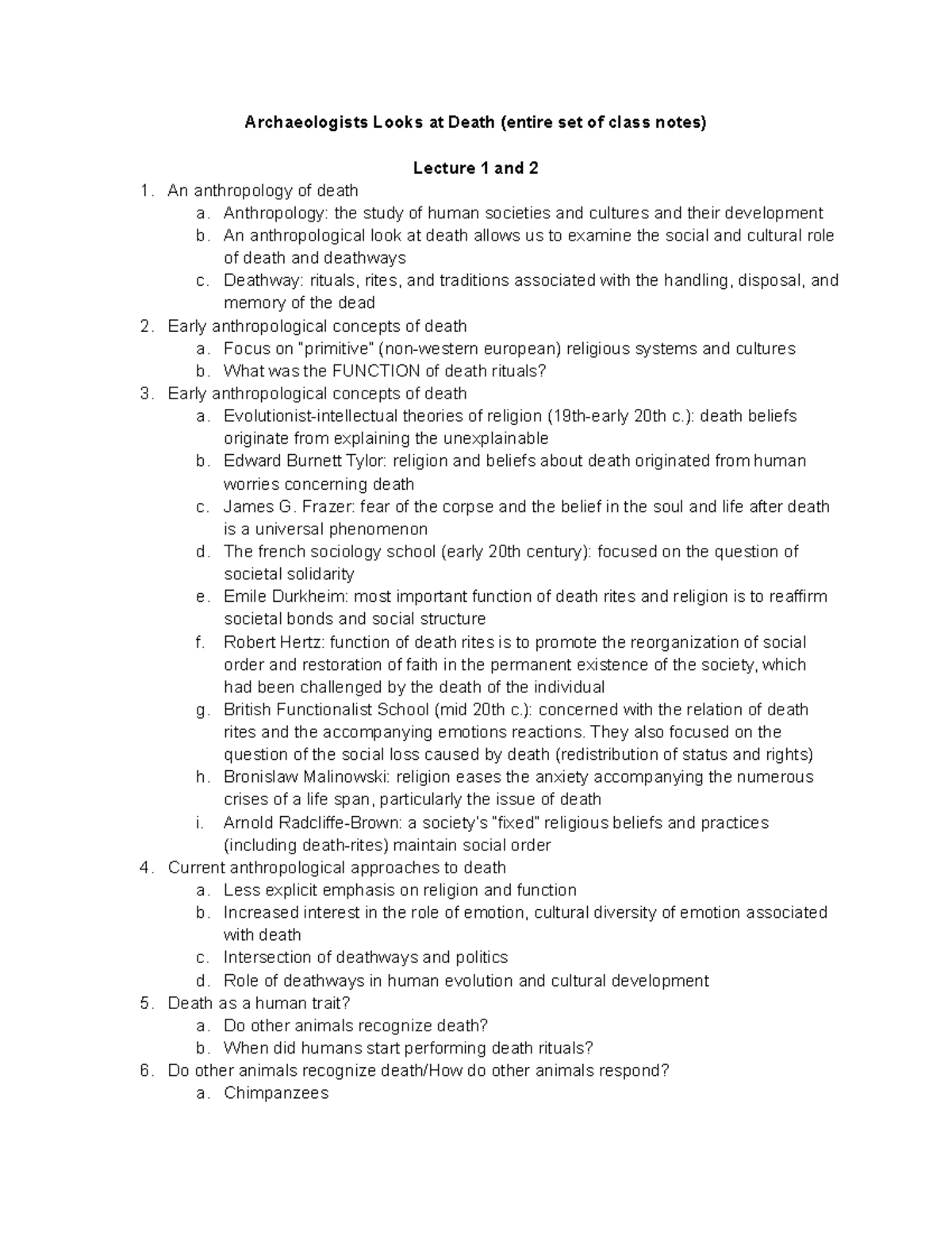 Anthro death notes - Archaeologists Looks at Death (entire set of class ...