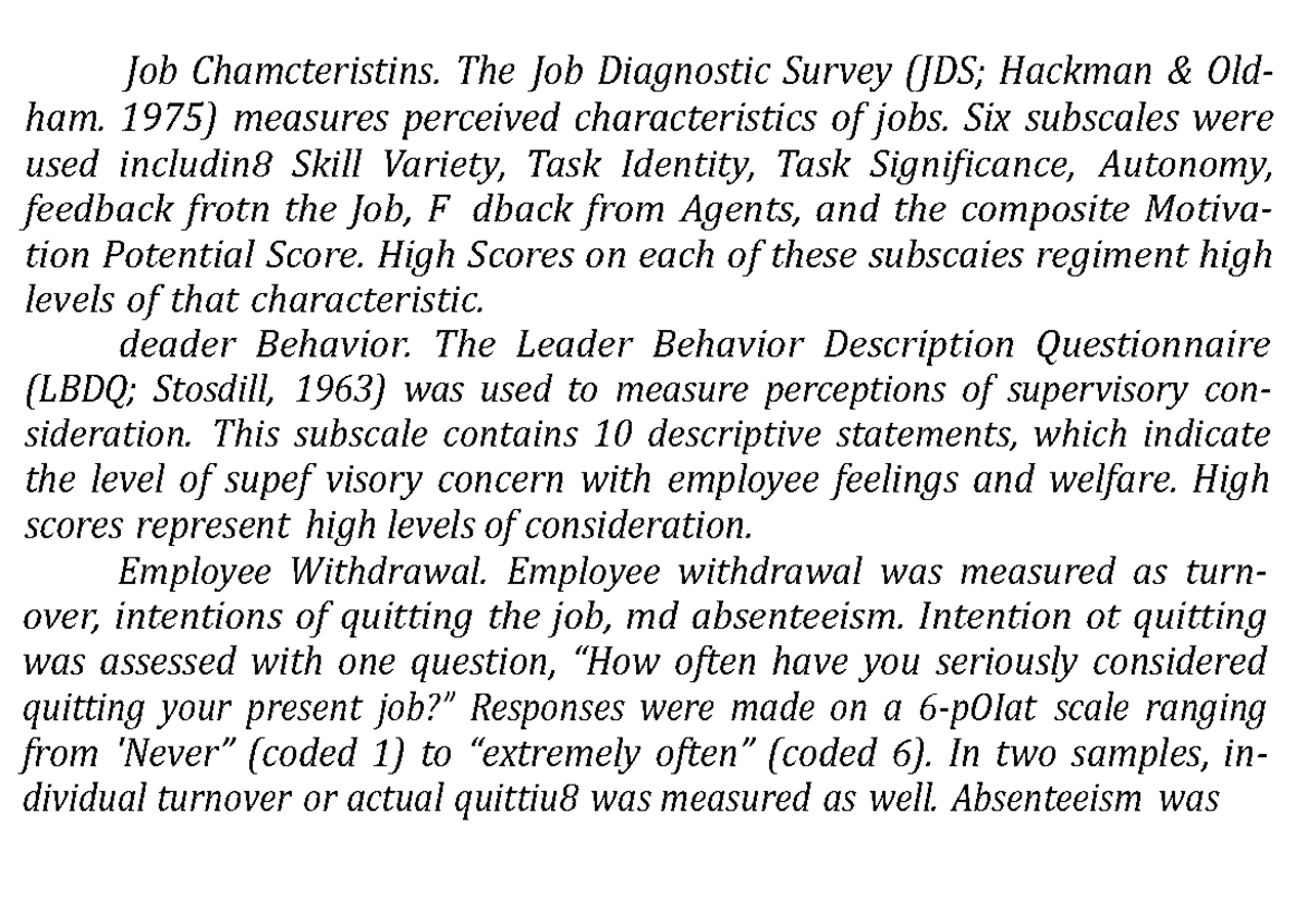 4 - n/a - Job Chamcteristins. The Job Diagnostic Survey (JDS; Hackman ...