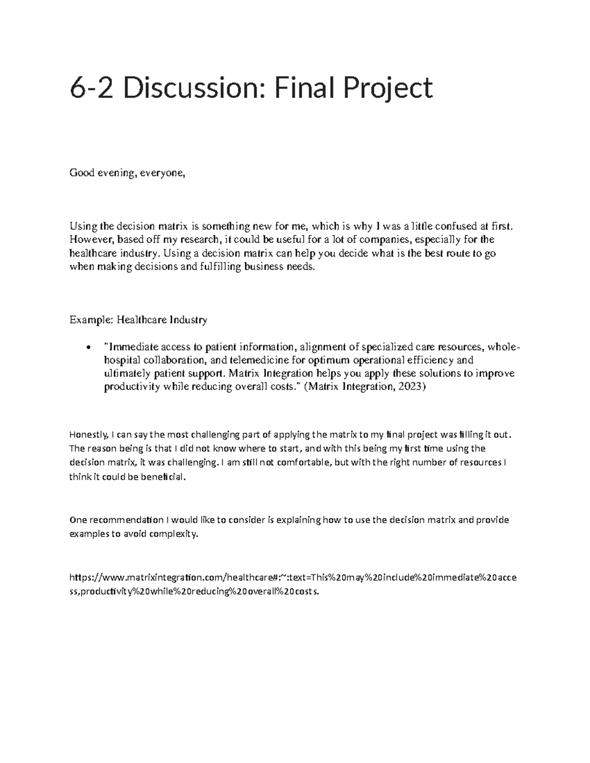 6-2 Discussion- Final Project - 6 - 2 Discussion: Final Project Good ...