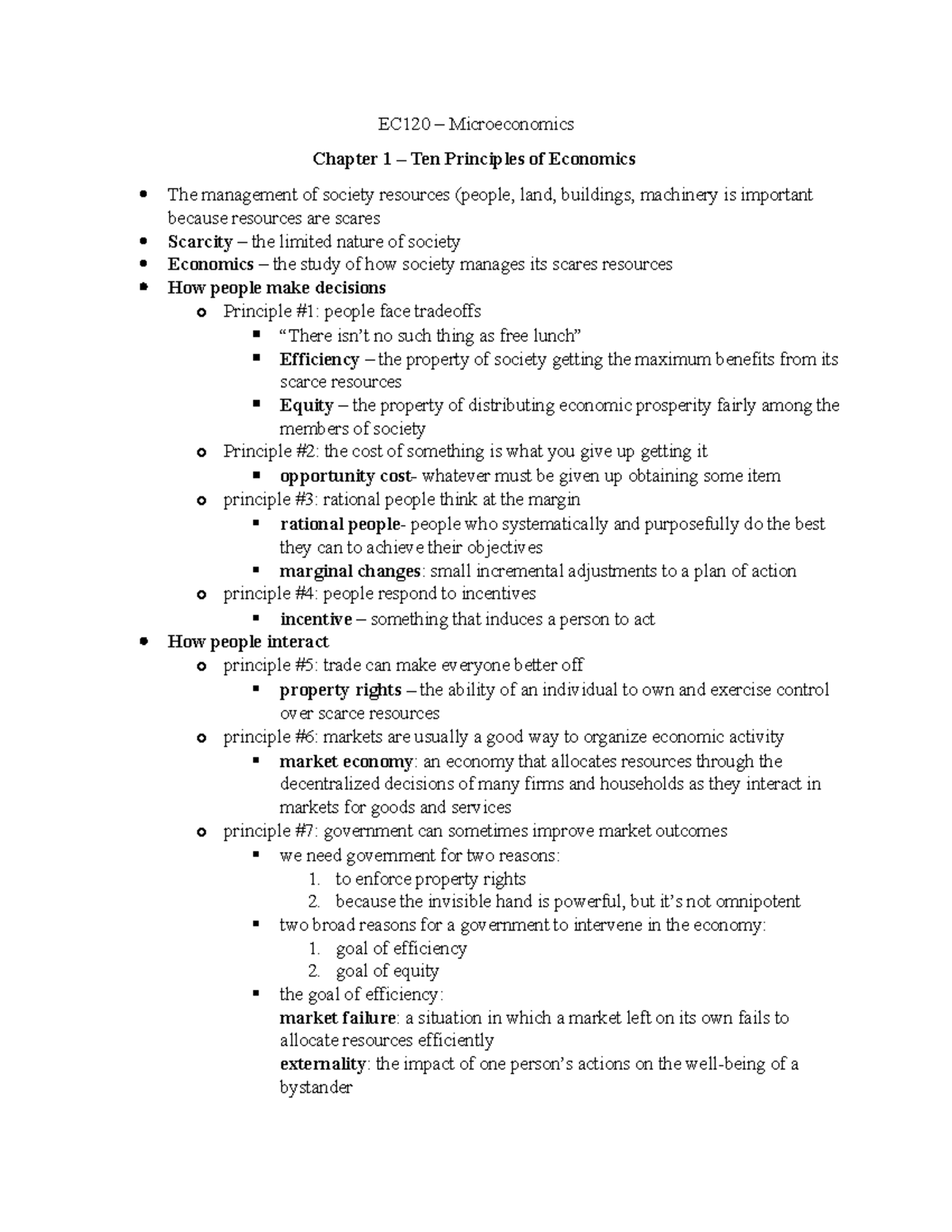 EC120-microeconomics - EC120 – Microeconomics Chapter 1 – Ten Principles of Economics The - Studocu
