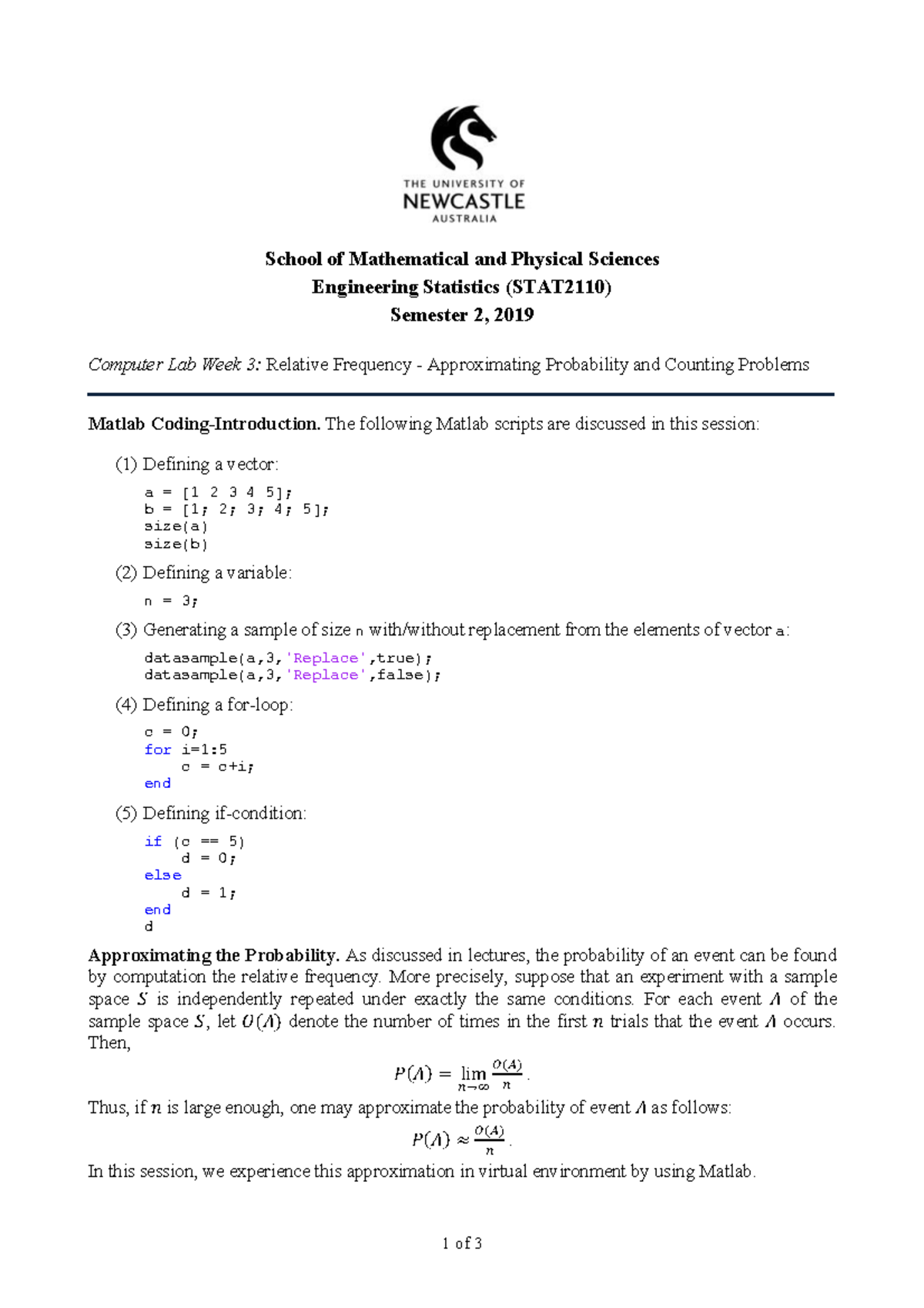 Computer Lab Week 3 - Lecture notes 3 - 1 of 3 School of Mathematical ...