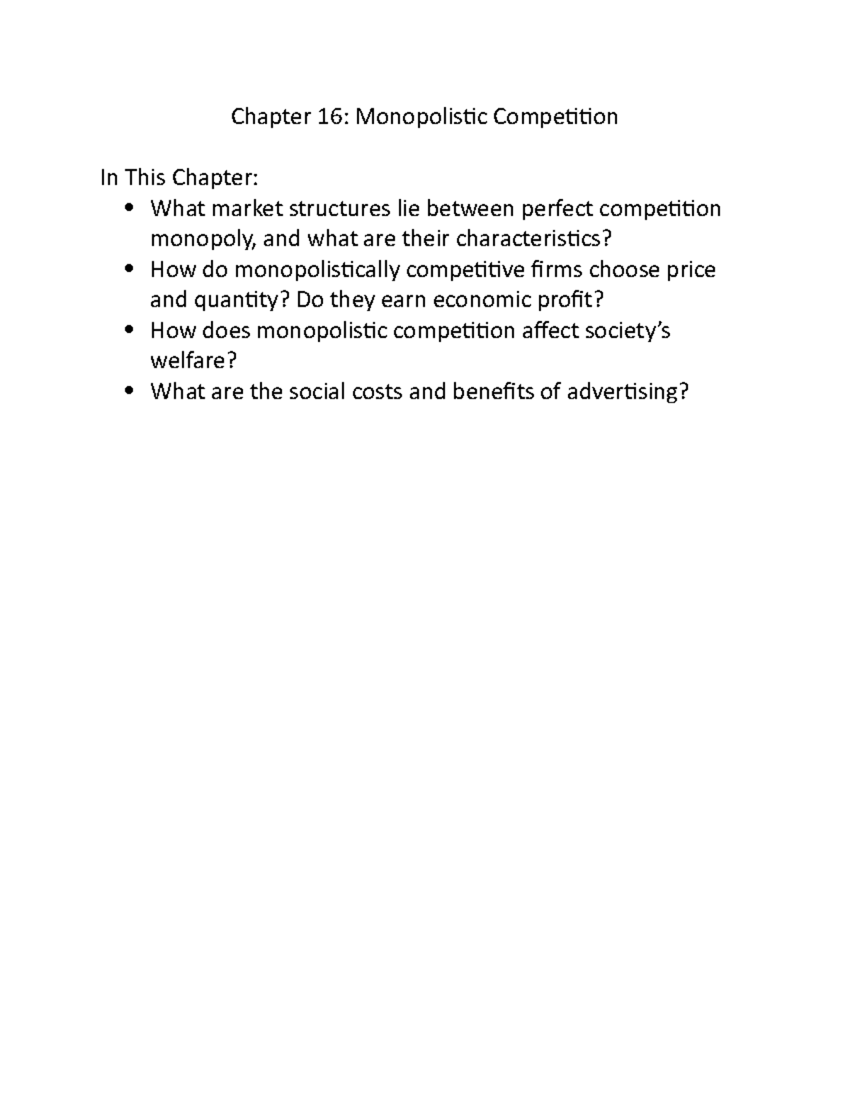 Chapter 16 Notes (Student Version) - Chapter 16: Monopolistic ...