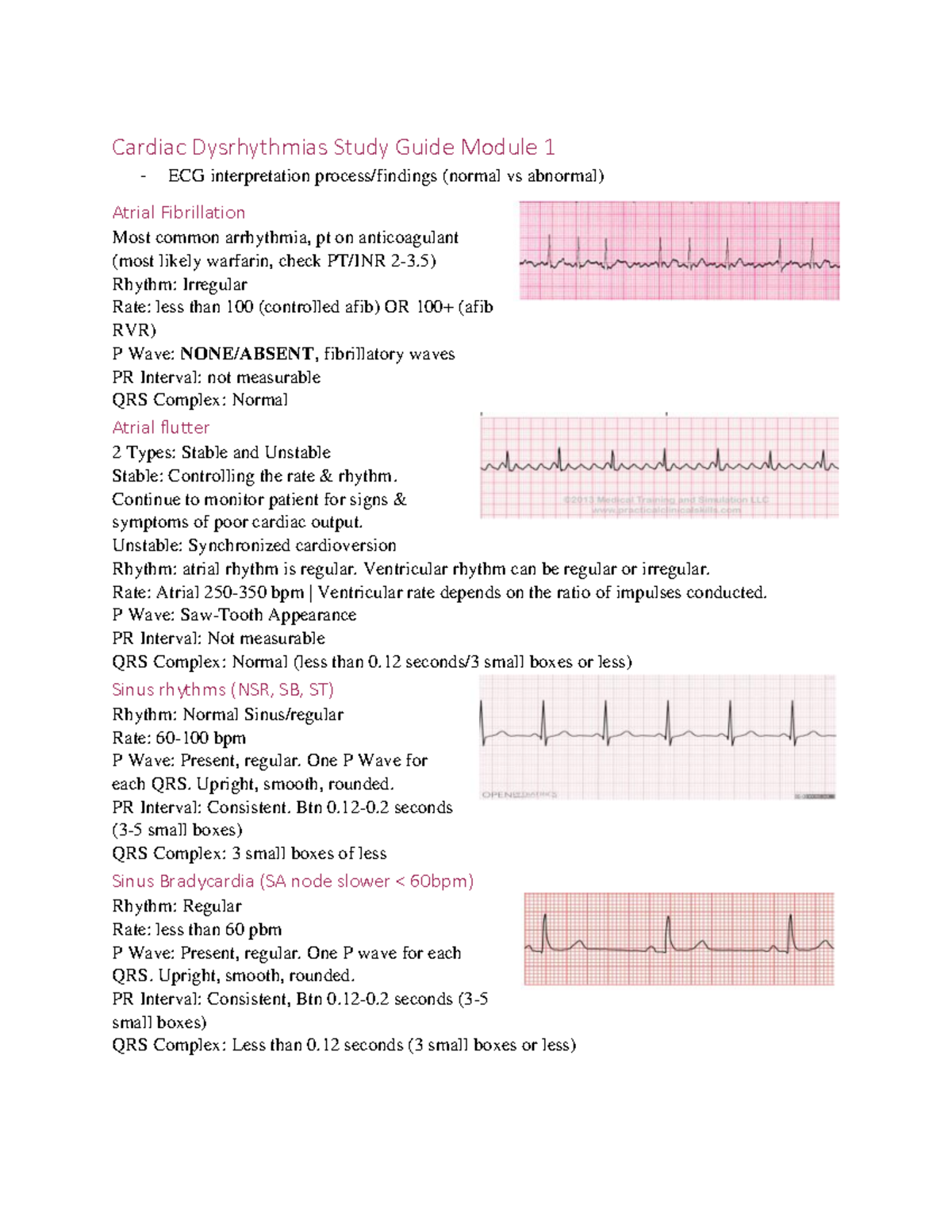 Cardiac Dysrhythmias Study Guide Module 1 - Continue to monitor patient ...
