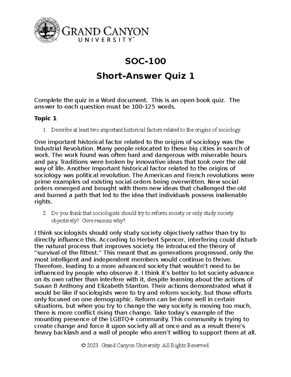 SOC-100 Short-Answer Quiz 1 - SOC-100 - GCU - Studocu