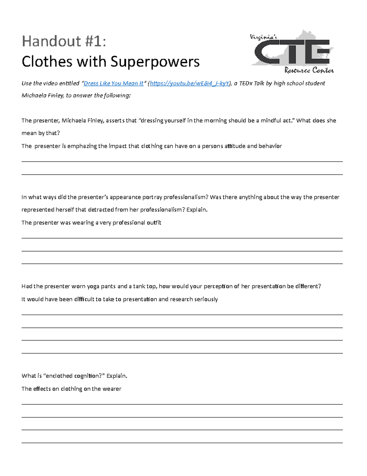 Copy of Clothes with Superpowers Hand Out - Handout #1: Clothes with ...