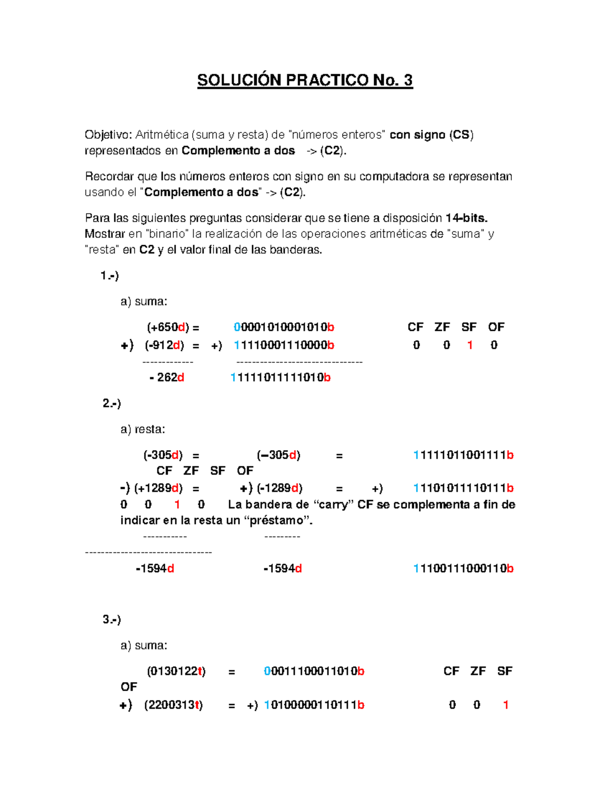 Solucion - Practico No. 3- Aritmética C2 - SOLUCIÓN PRACTICO No. 3 Objetivo: Aritmética (suma y ...