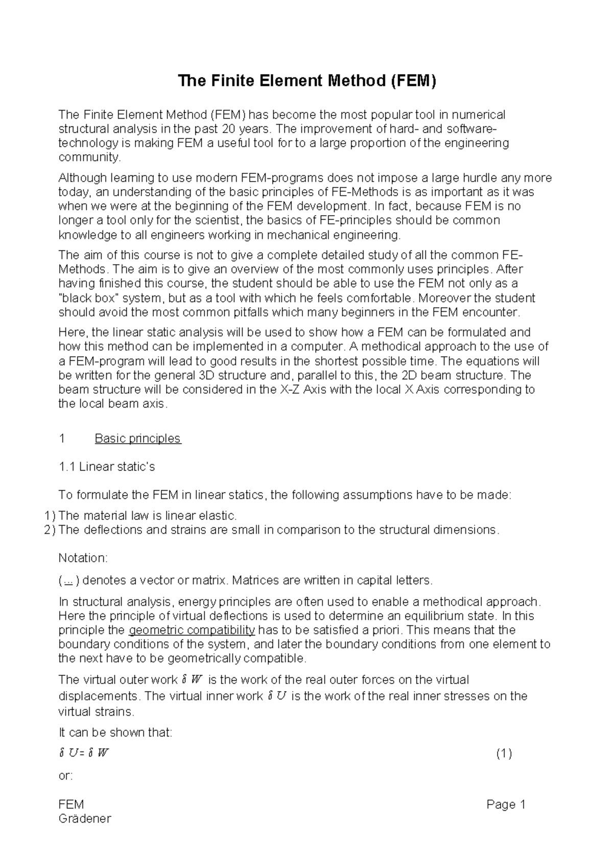 FEM ENG1 - Finite Element Methode (FEM) - Skript auf Englisch - The ...