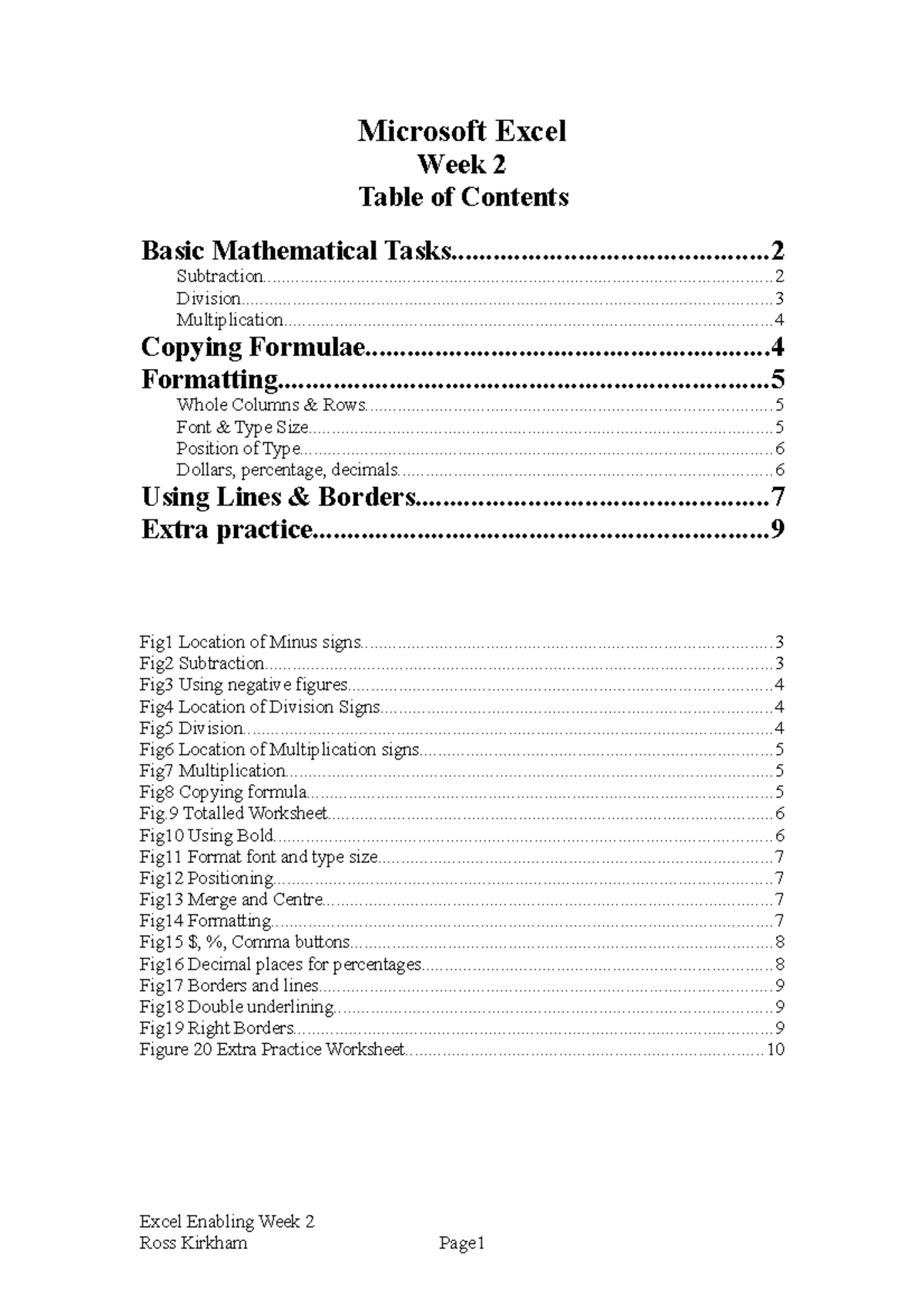 Optional - Intro to Excel 2 - Microsoft Excel Week 2 Table of Contents ...