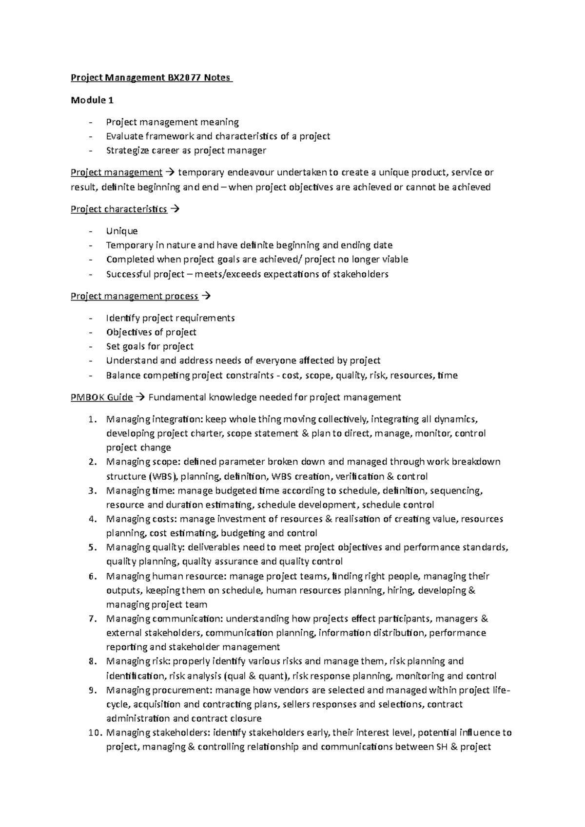 Project Management BX2077 Notes - Project Management BX2077 Notes ...