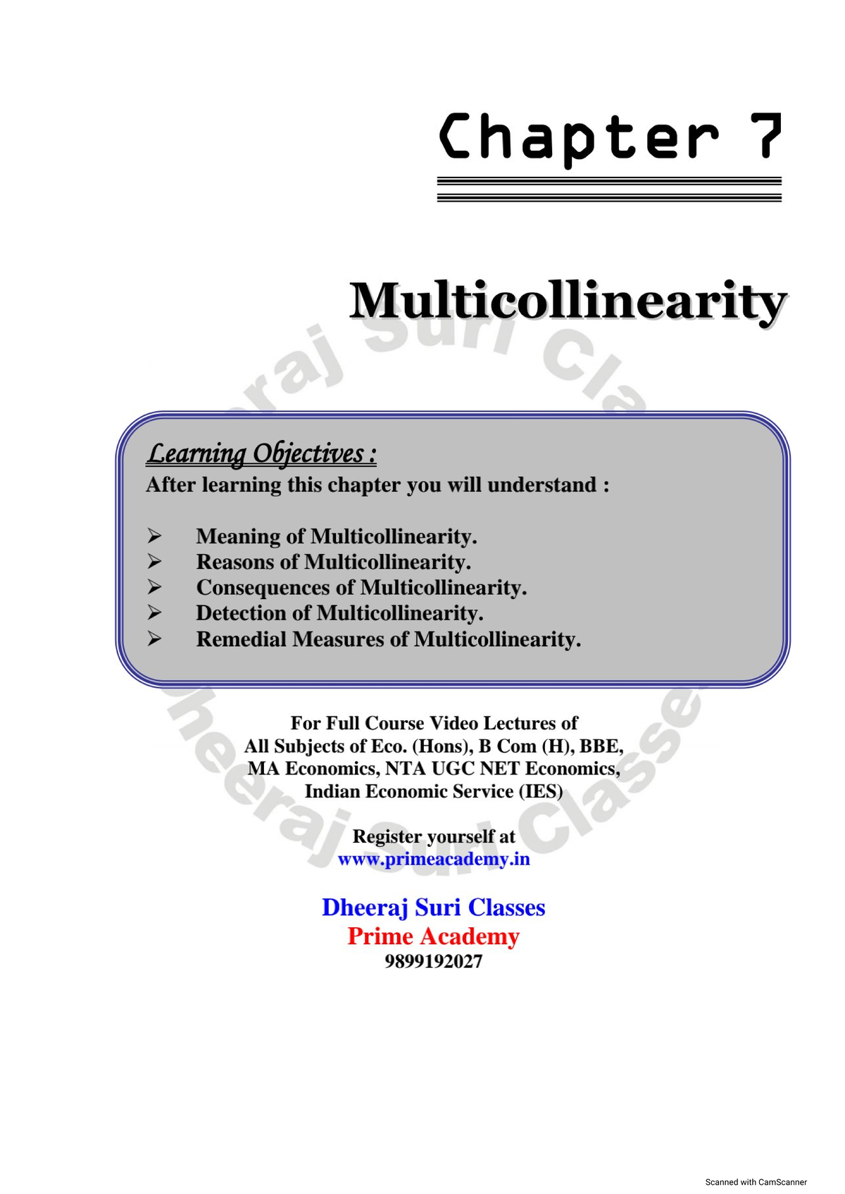 Chapter 7 Multicollinearity - Multicollinearity Learning Objectives ...