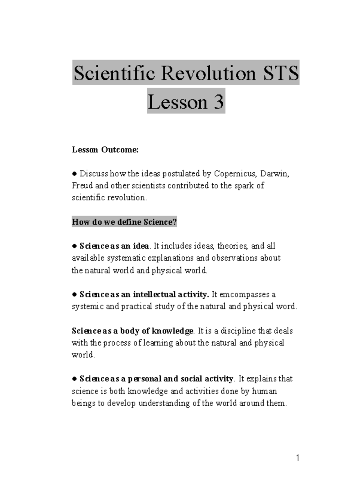STS Lesson 3 - Scientific revolution, How do we define Science ...
