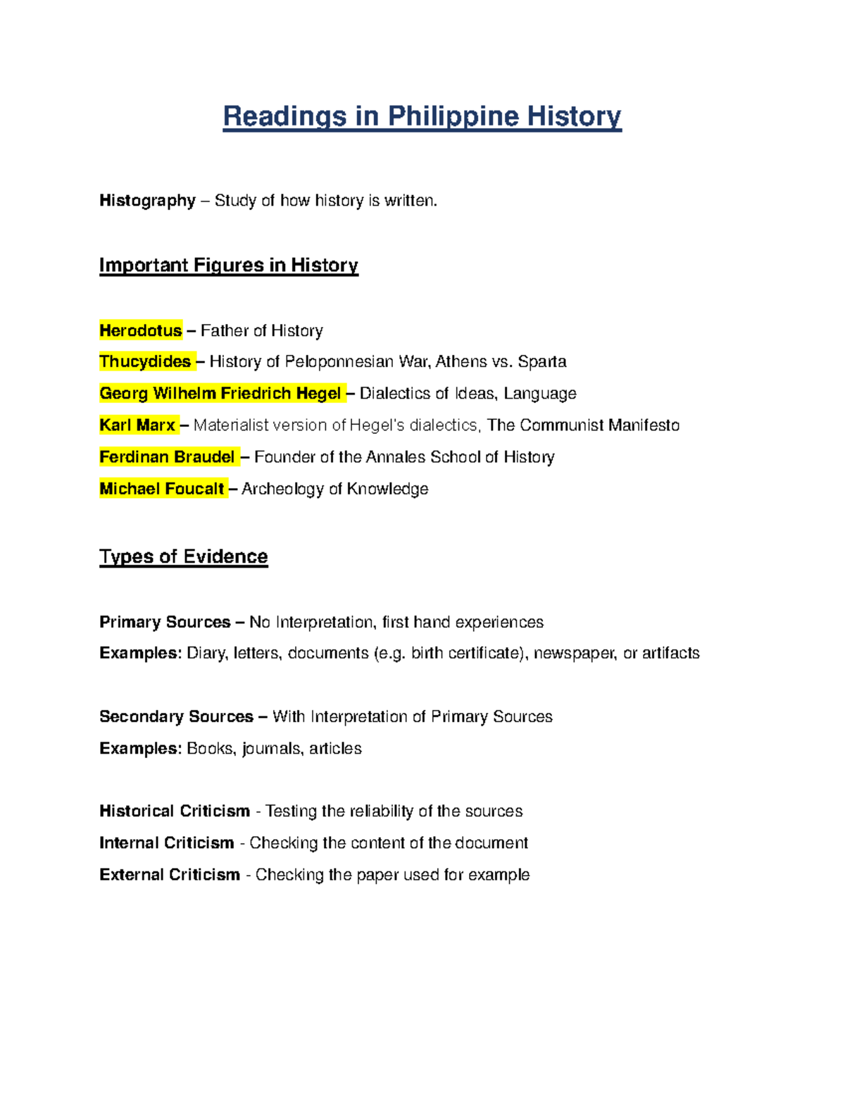 Readings in Philippine History - Readings in Philippine History Histography – Study of how ...