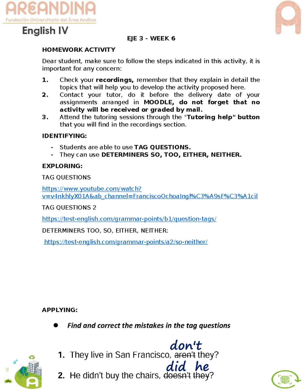 English 4 - EJE 3 - week 6 - EJE 3 - WEEK 6 HOMEWORK ACTIVITY Dear ...
