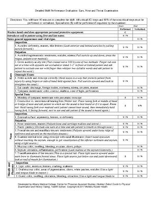 Head and neck exam detailed skill sheet - Detailed Skill Performance ...
