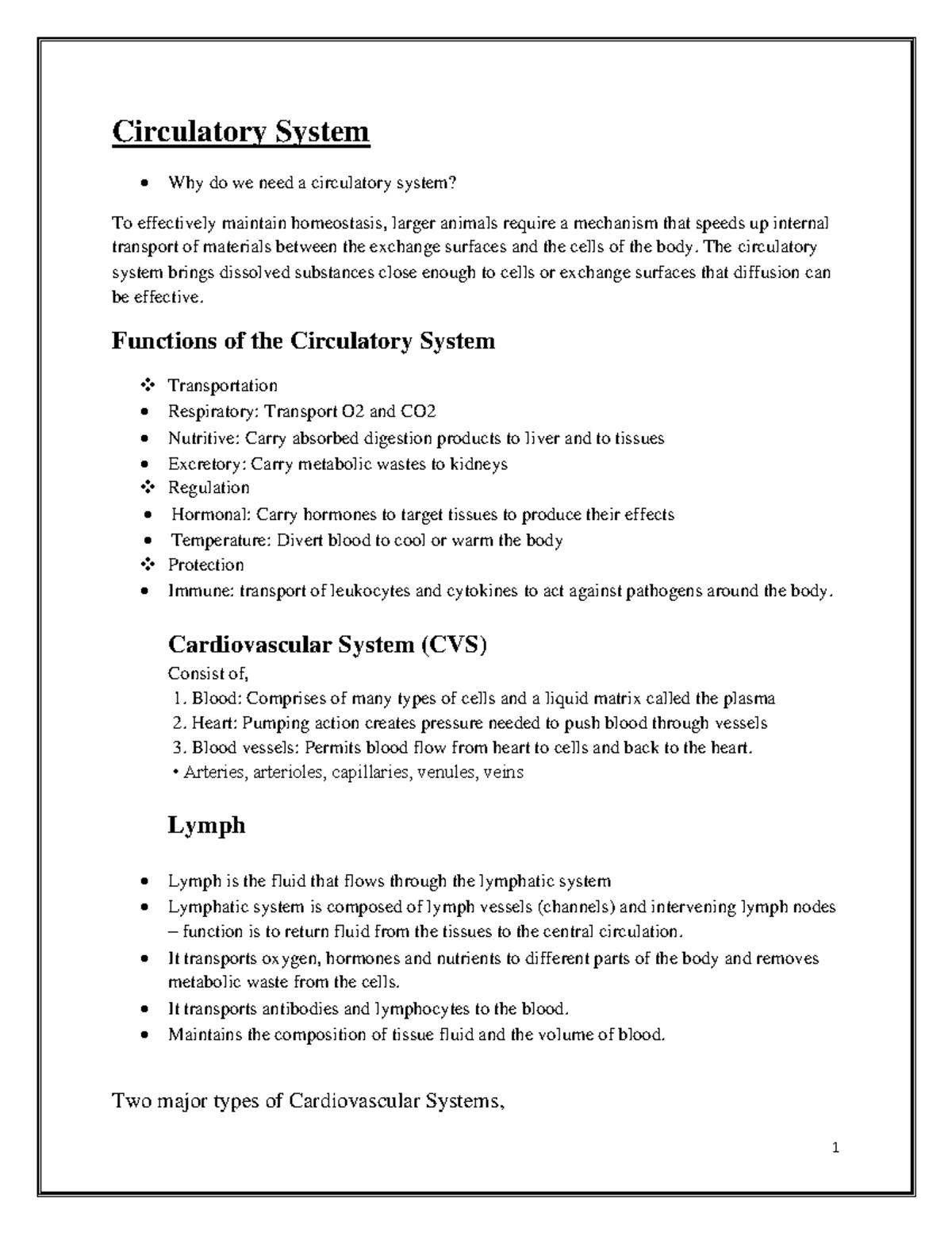Introduction to the cardiovascular system - Circulatory System Why do ...