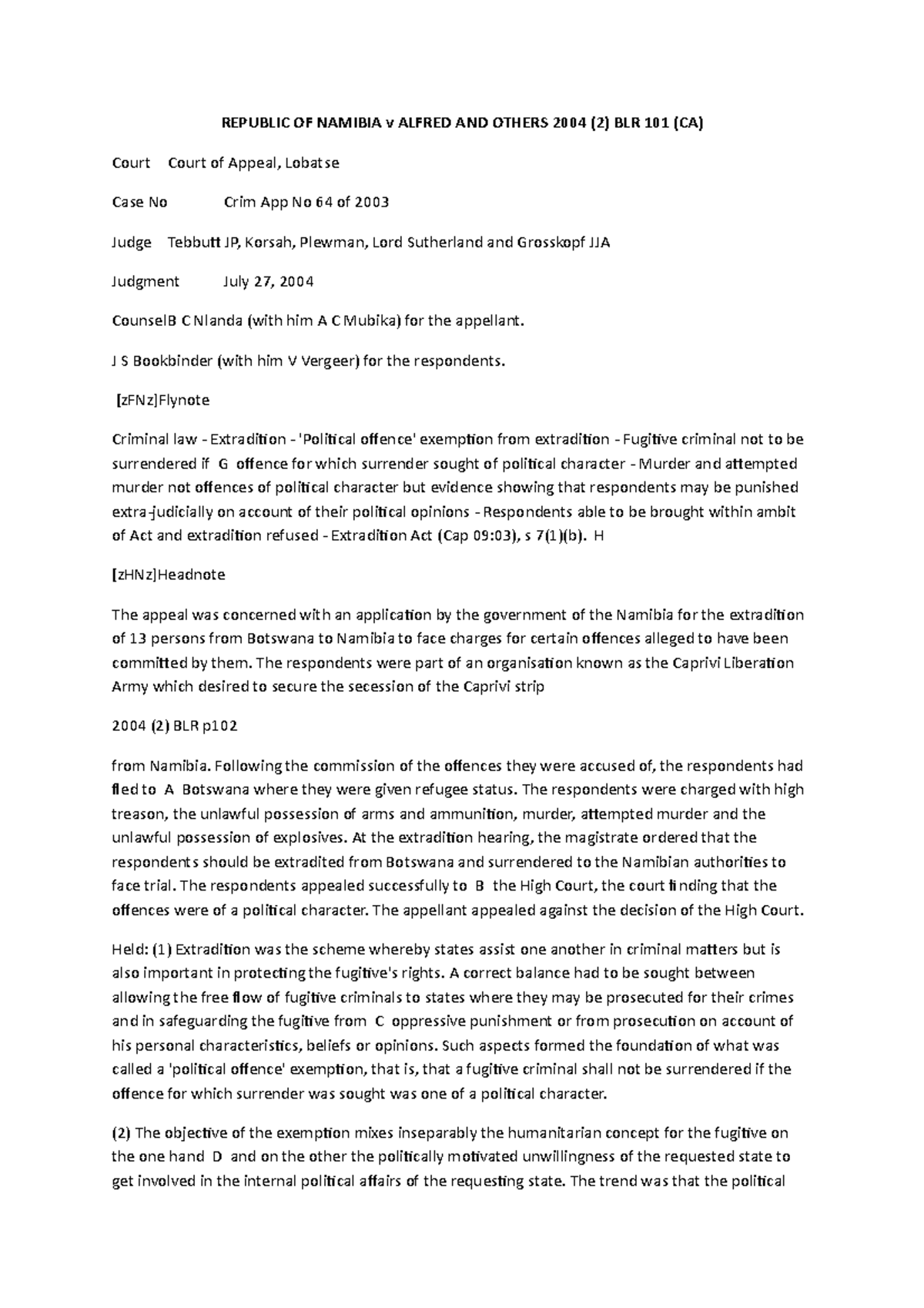 Republic OF Namibia v Alfred AND Others 2004 - REPUBLIC OF NAMIBIA v ...