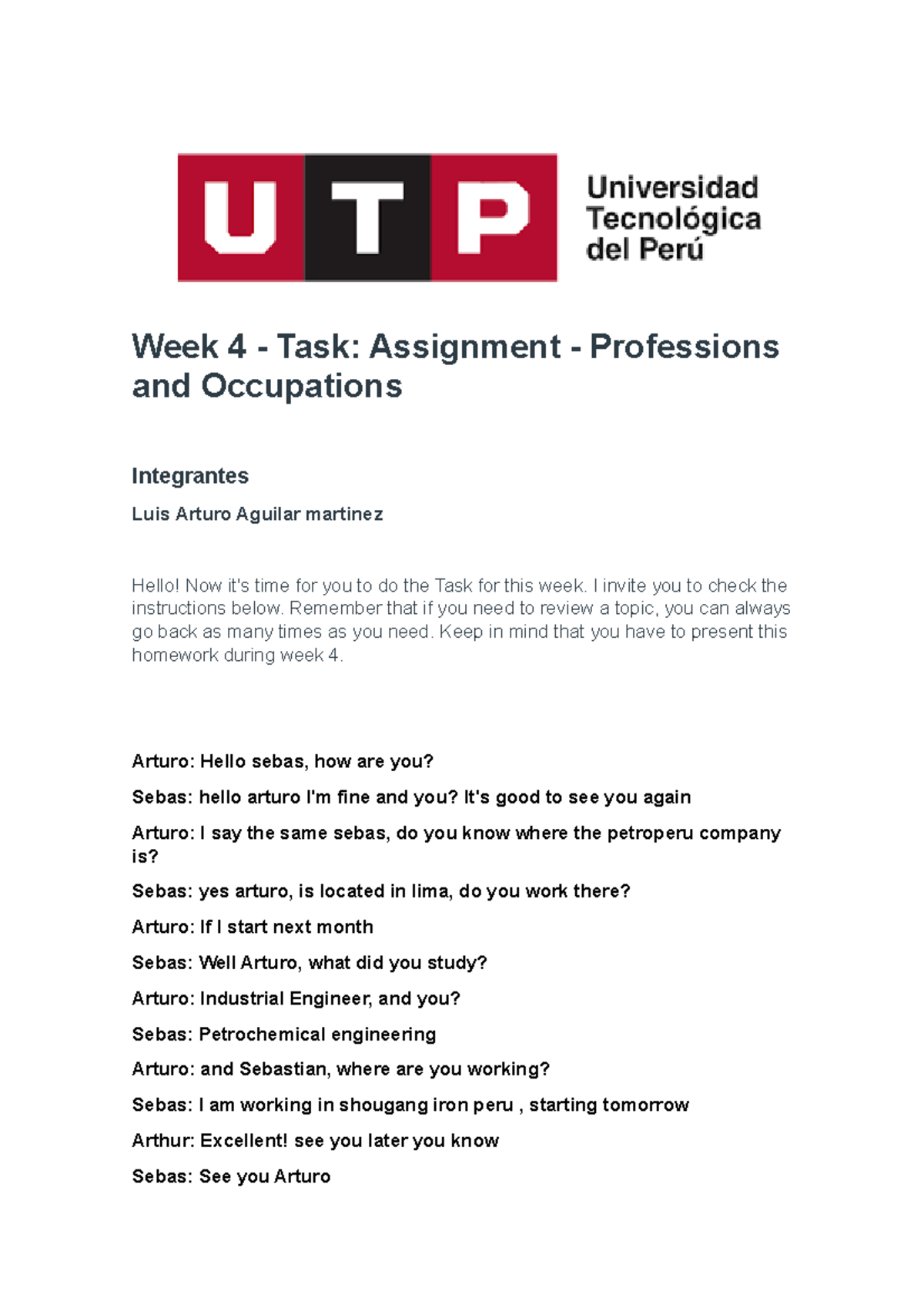 Week 4 - Semana 4 ingles I - Week 4 - Task: Assignment - Professions ...